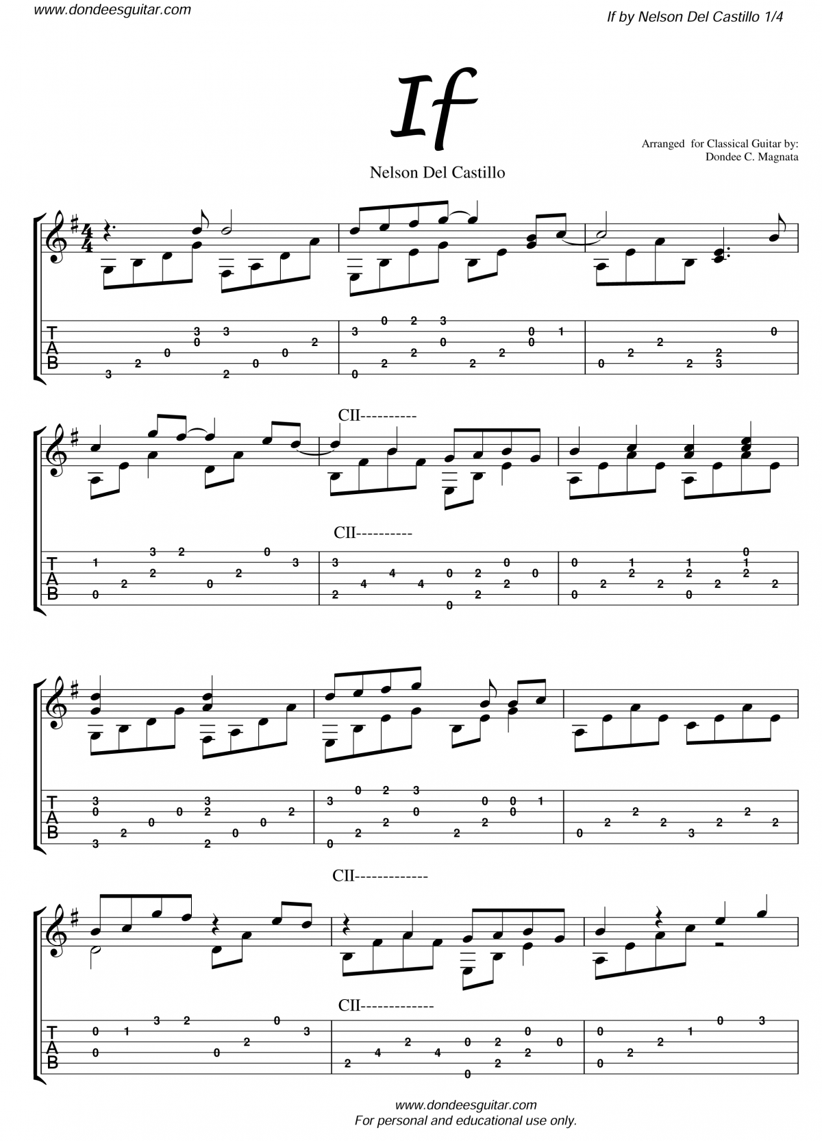 If Nelson DelCastillo Fingerstyle Tabs | Arranged by Dondee's Guitar