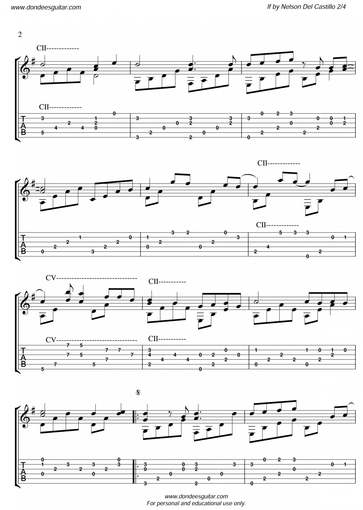 If Nelson DelCastillo Fingerstyle Tabs | Arranged by Dondee's Guitar