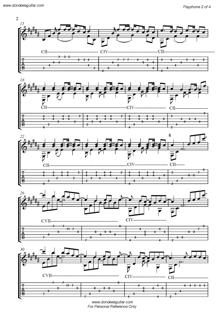 Payphone Fingerstyle Tabs - Maroon 5 | Arranged by Dondee's Guitar