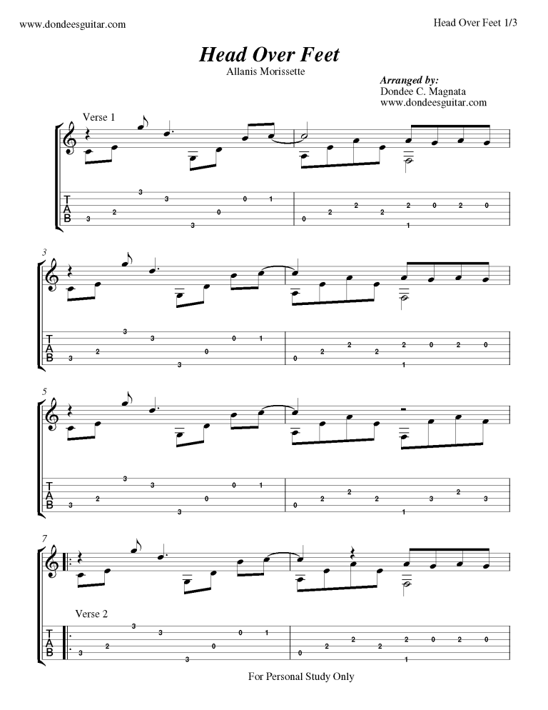 Head Over Feet Fingerstyle Tabs - Alanis Morissette | Dondee's Guitar