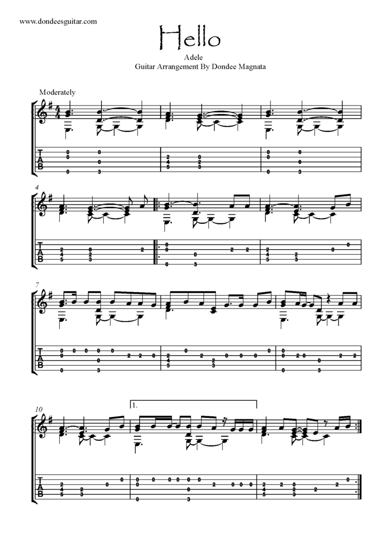 Hello Fingerstyle Tabs - Adele | Arranged by Dondee's Guitar