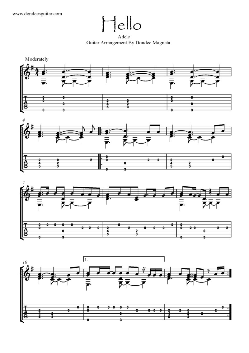 Hello Fingerstyle Tabs - Adele | Arranged by Dondee's Guitar