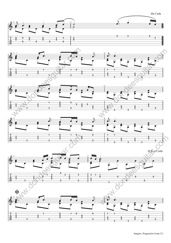 Imagine Fingerstyle Tabs - John Lennon | Arrangement by Dondee's Guitar