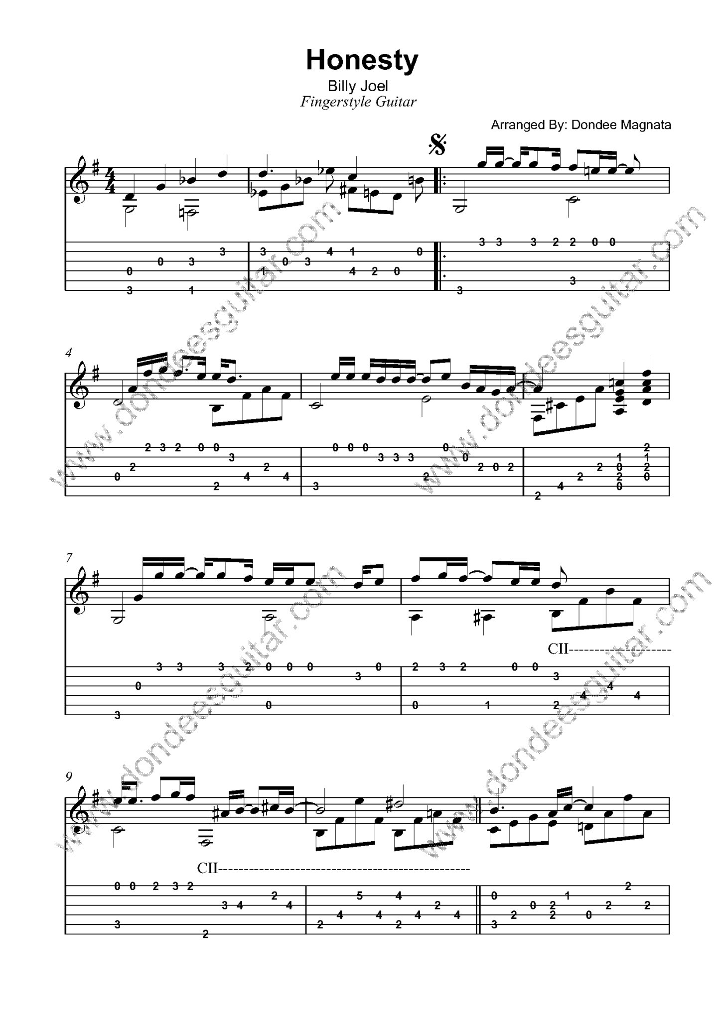 Honesty Fingerstyle Tabs - Billy Joel | Dondee's Guitar