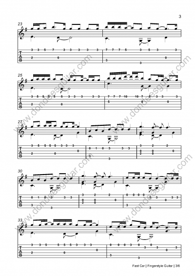 Fast Car Fingerstyle Guitar Tabs - Tracy Chapman | Dondee's Guitar