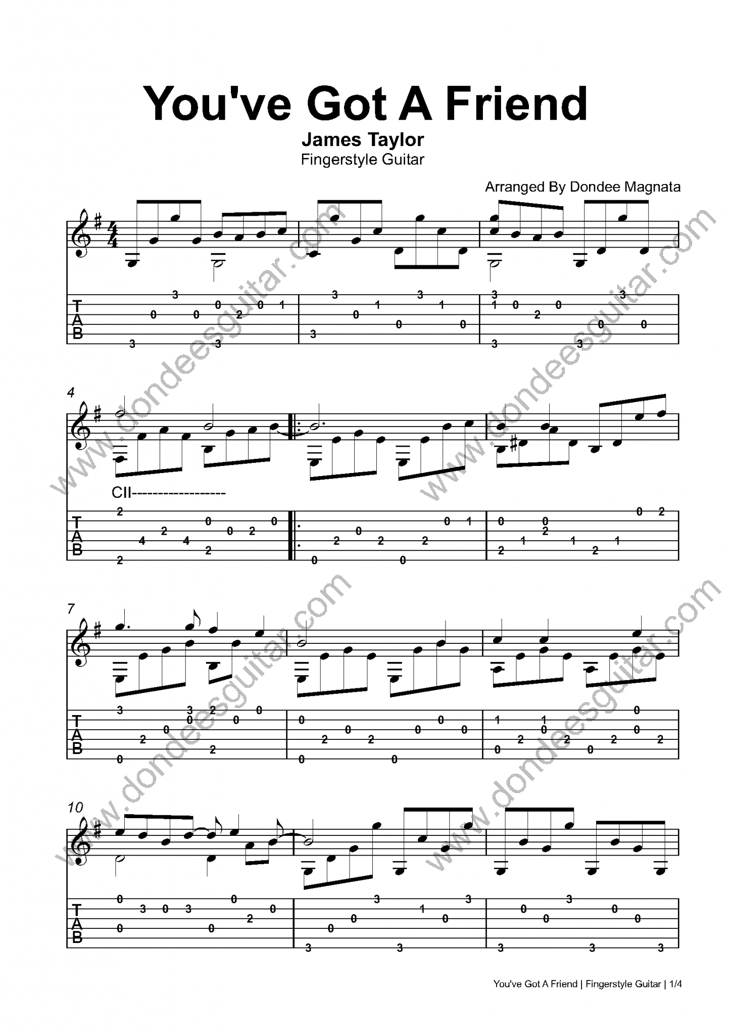 You've Got A Friend Fingerstyle Tabs - James Taylor | Dondee's Guitar