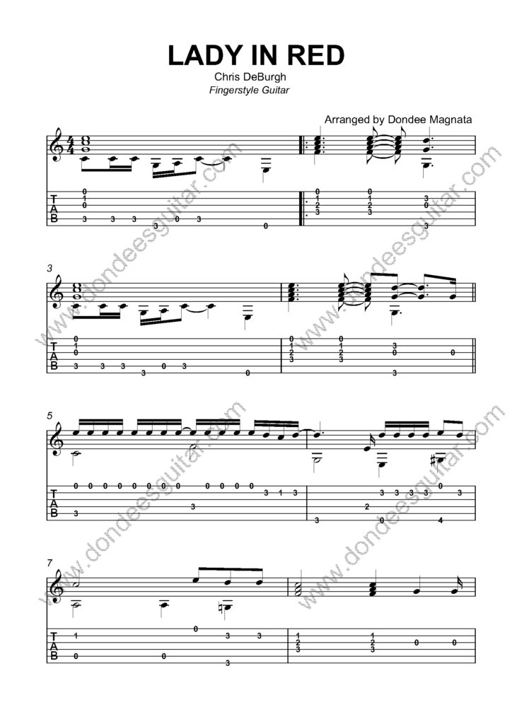 Lady In Red Fingerstyle Tabs - Chris DeBurgh | Dondee's Guitar