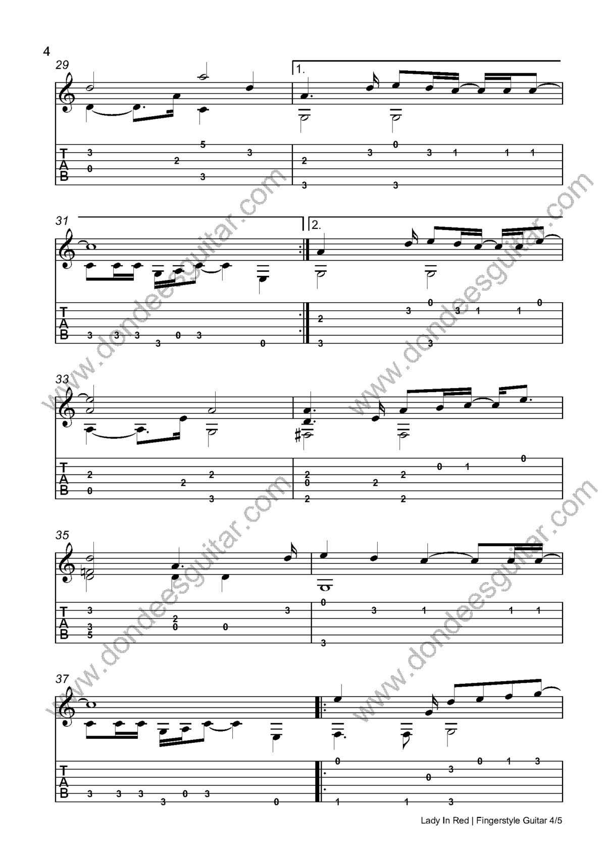 Lady In Red Fingerstyle Tabs - Chris DeBurgh | Dondee's Guitar