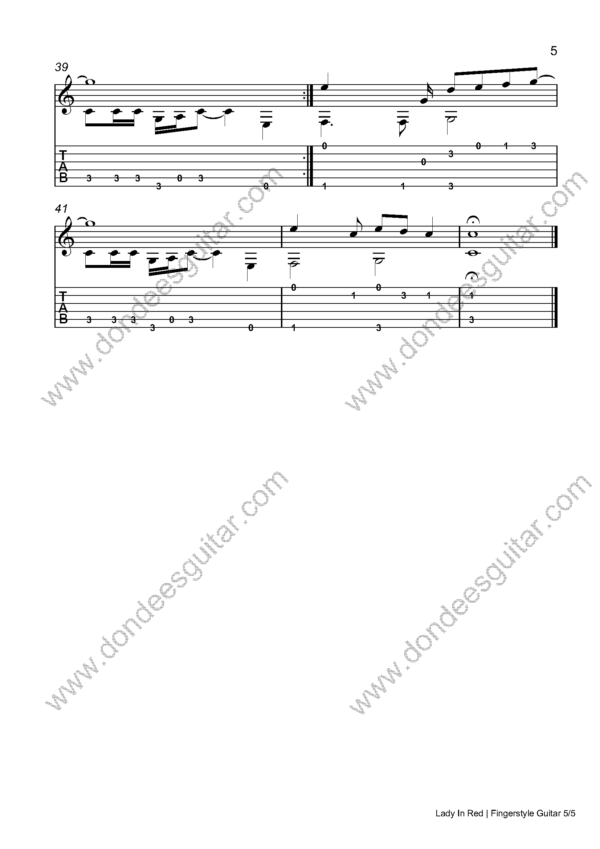 Lady In Red Fingerstyle Tabs - Chris DeBurgh | Dondee's Guitar