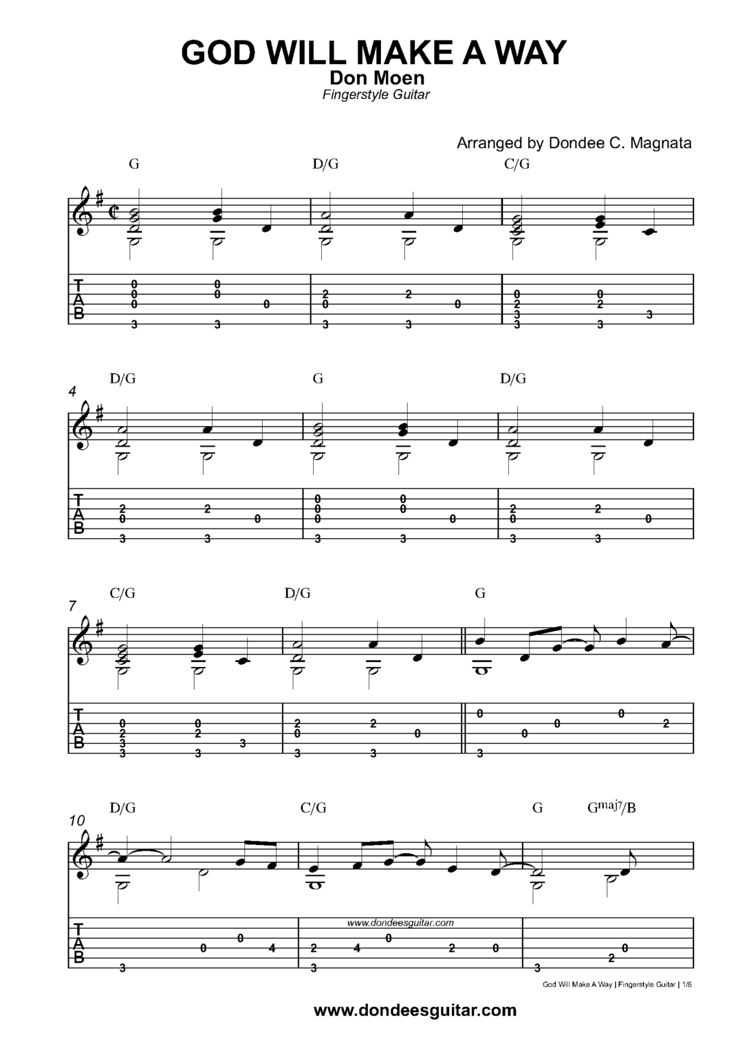 God Will Make A Way Fingerstyle Tabs - Don Moen | Dondee's Guitar Tabs