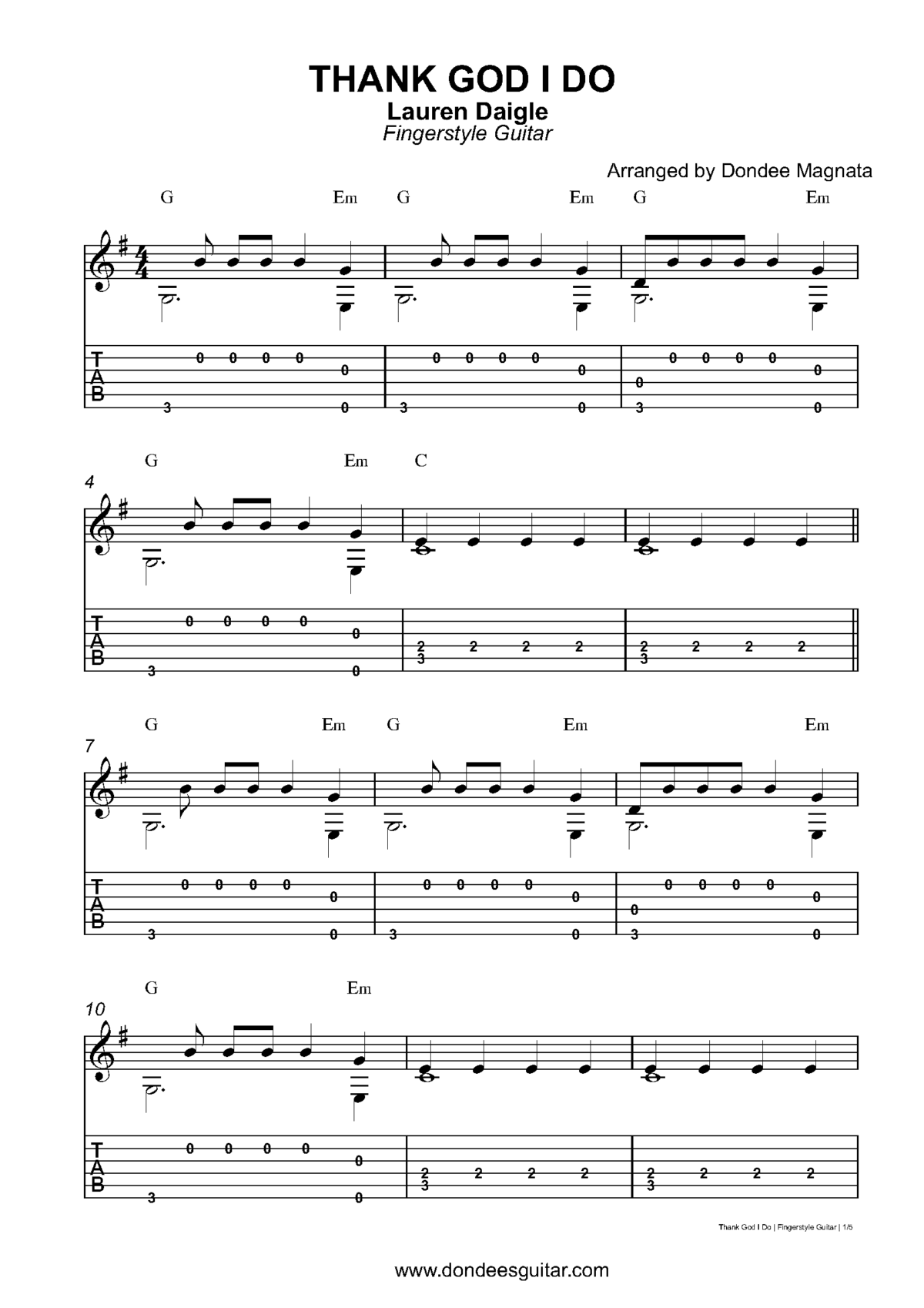 Thank God I Do Fingerstyle Guitar Tab | DondeesGuitar.com
