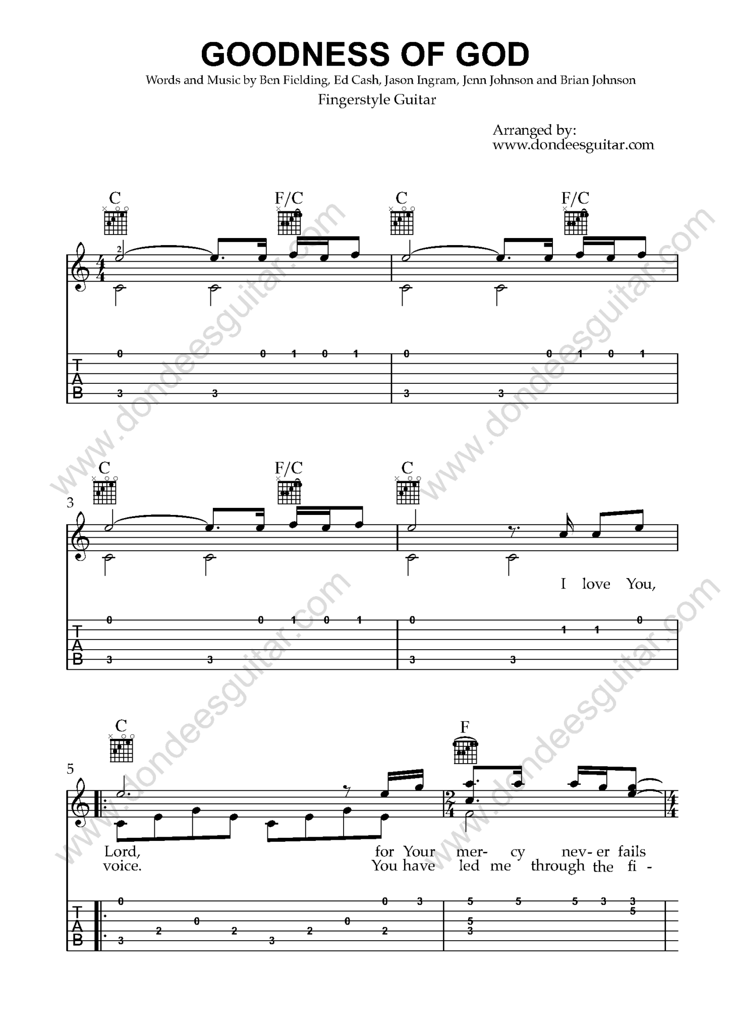 Goodness Of God Fingerstyle Guitar Tabs - Dondees Guitar